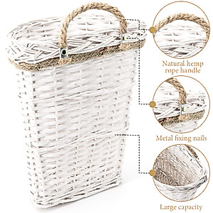 AceList Set of 2 Handmade Wall Hanging Baskets - Woven Wicker Wall Baskets Perfect for Boho Rustic Farmhouse Wall Decor(White)