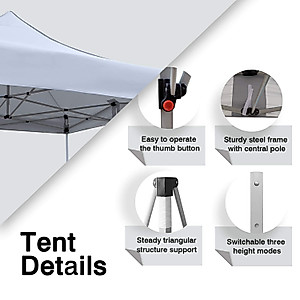 Devoko 10x10ft Patio Pop Up Canopy Tent Outdoor Portable Instant Folding Shelter Canopy Tent for Parties with Wheeled Carry Bag & Sand Bags(Grey)