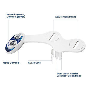 LUXE Bidet NEO 185 Blue, Toilet Seat Bumpers, and Shut-Off Valve T-Adapter Bundle