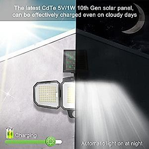 CEOTIS Solar Outdoor Lights, 243 LED 3500LM Motion Sensor Solar Lights, IP65 Waterproof 3 Heads Security Flood Lights, Separate Solar Panel Remote Control 3 Modes Wall Lights (9PACK)