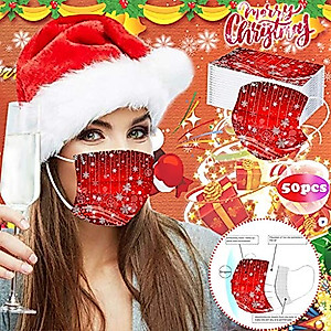 Kamendita 50 Pcs Disposable Adult's Face Bandanas 3-Ply Breathable with Christmas Parttern Outdoor Work Party Activities