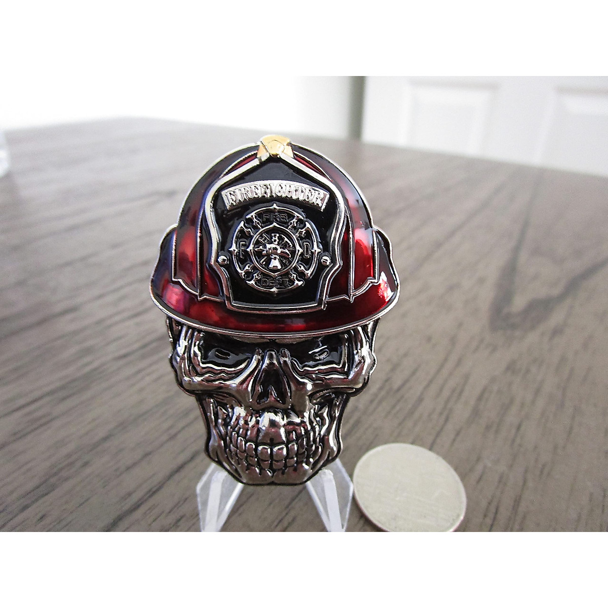 Firefighter First Responder Prayer Skull Challenge Coin