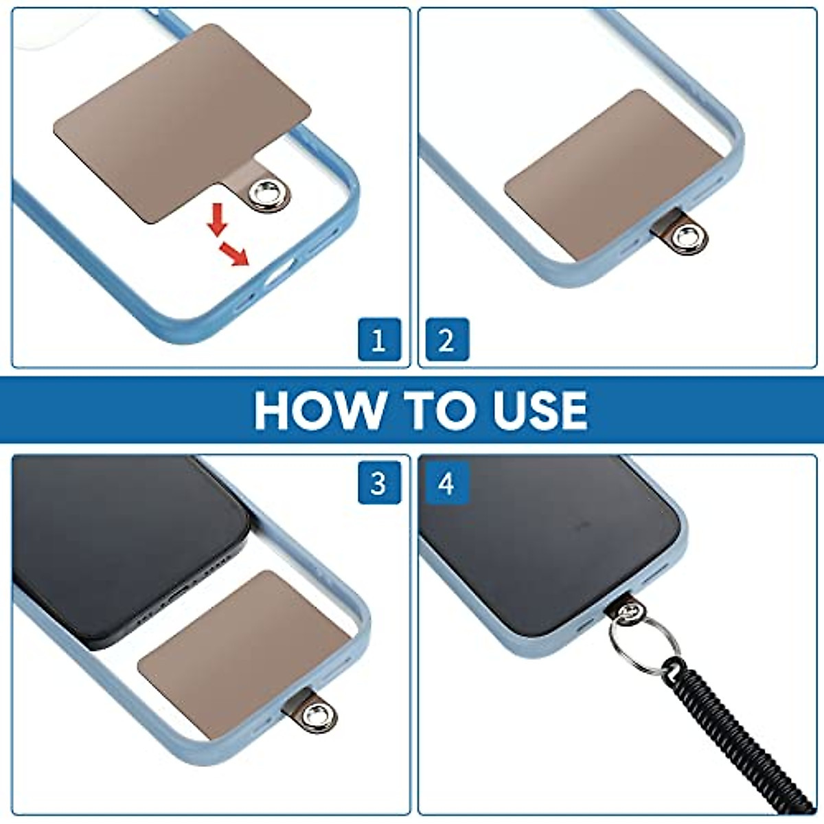 hwojjha 4 Sets Phone Lanyard Tether with Patch Phone Tether Phone Strap for Drop Protection Outdoor Hiking Cycling Climbing (Black)