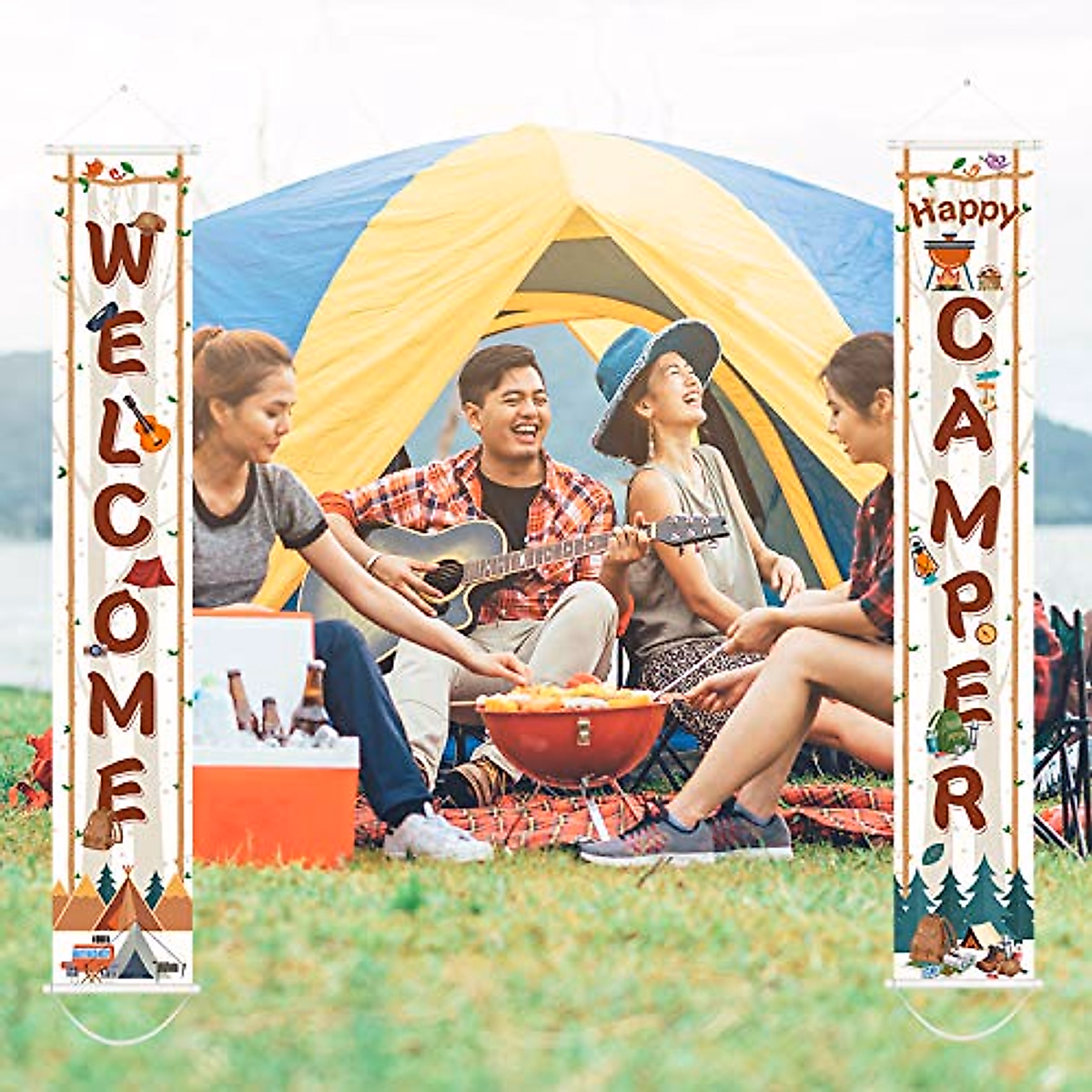 Camping Party Decorations Camping Party Banner Camping Sign Welcome Banner for Camping Themed Birthday Party Baby Shower Decorations