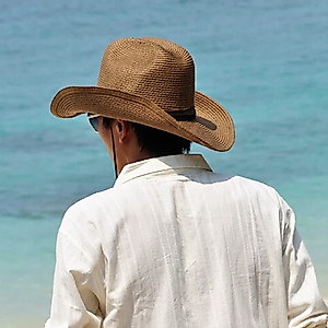Straw Cowboy Hat for Men Women Beach Sun Hat Wide Brim Panama Fedora Hat Outdoor Foldable Summer Straw Hat Western Style (Khaki)