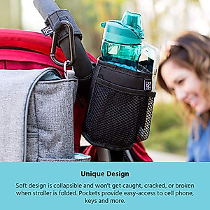 J.L. Childress Cup 'N Stuff, Universal Fit Insulated Stroller Cup Holder, Non-Slip and Adjustable, Water Resistant and Drip Free, Use on Strollers, Bikes, and Shopping Carts, Black