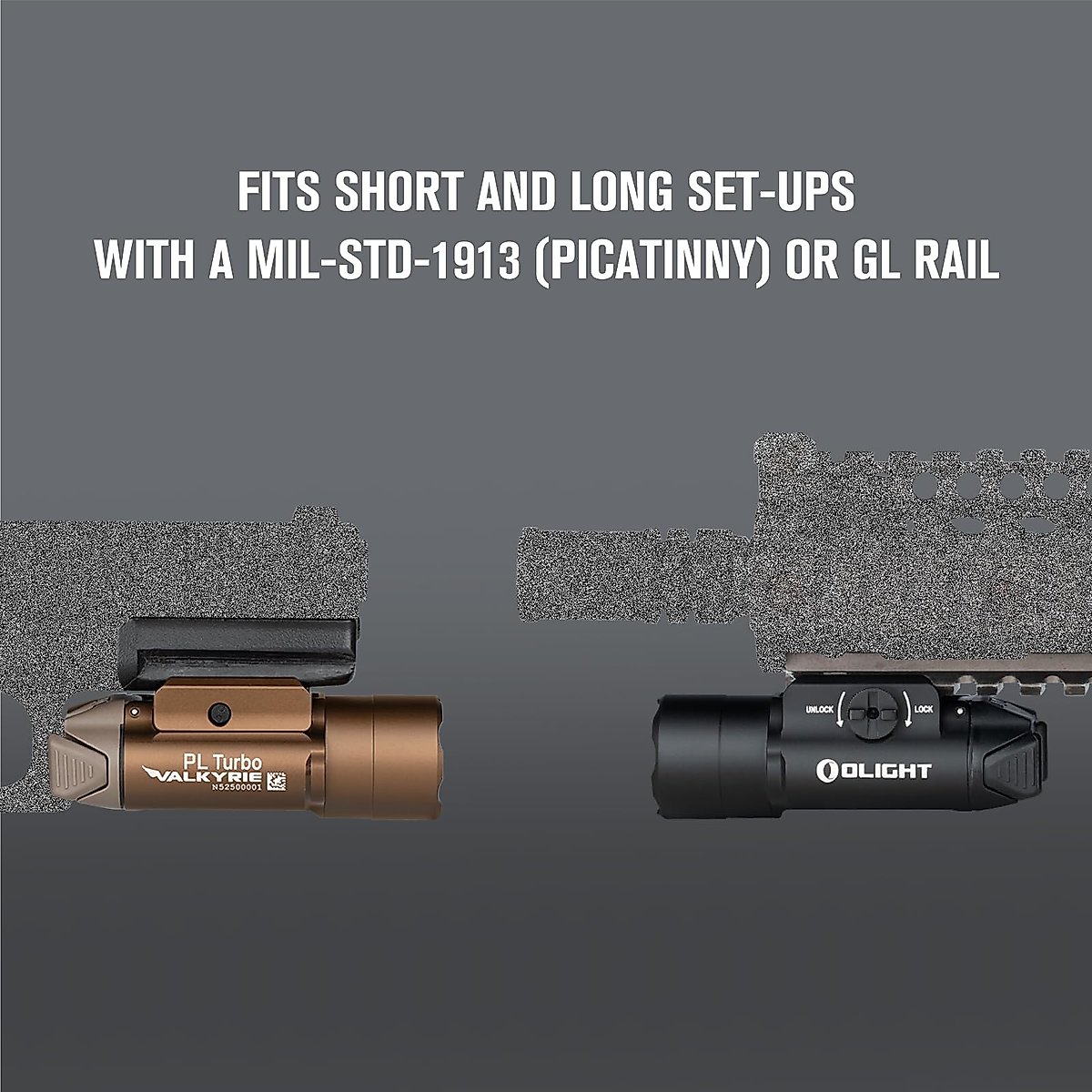 OLIGHT PL Turbo Weaponlight, 800-Lumen 515 Meters Long-Range Tactical Flashlight, 66,300 High Candela Compact Rail-Mounted light with Strobe Function and Rail Locating Keys, Fits Picatinny and GL Rail