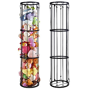 YEXEXINM Metal Stuffed Animal Zoo Storage Holder Standing, Simple Installation, Durable Black Soft Toy Storage Organizer Shelves Basket, Suitable for Bedroom Nursery Play Room Decor