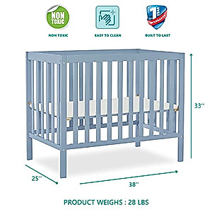 Dream On Me, Edgewood 4-in-1 Convertible Mini Crib, Dusty Blue