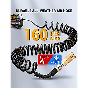 EVOULTES 1/4 In x 28 Ft Polyurethane Recoil Air Hose, Upgraded Air Compressor Hose with Repairable Bend Restrictor, Air Hose kit w/ 360° Swivel 1/4" NPT Coupler & Brass Quick Connect Air Fittings