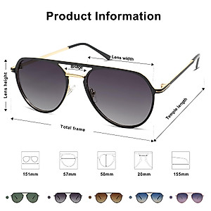 SOJOS Trendy Aviator Polarized Sunglasses for Women Men Retro Shades Classic Metal Sun Glasses SJ1204 Black&Gold/Grey Lens