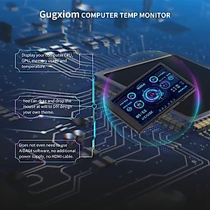 Gugxiom 3.5" Computer Temp Monitor, 320×480 IPS Full Viewing Angle 360° Rotatable PC Temperature Display Screen, CPU Hardware Temperature Monitor for Windows Only