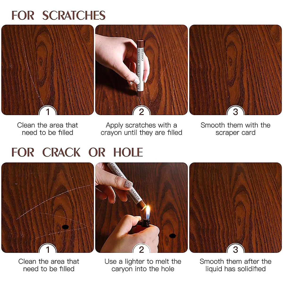 DEWEL Furniture Markers Touch Up, Upgrade Wood Furniture Repair Kit, Premium Wood Scratch Repair Markers and Wax Sticks for Wood Stains Scratches Hardwood Wooden Floor Tables, Set of 17