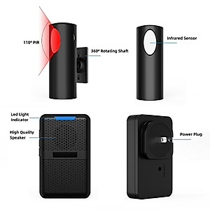Wireless Motion Sensor Alarm with 62Tunes & 120dB 5 Level Adjustabl Volume, 600 ft Range Waterproof Motion Detector Entry Door Chime Business Doorbell Alert for Store/Home Entrance