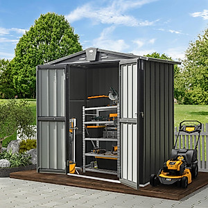 Domi Outdoor Storage Shed 5.7'x 3', Metal Garden Shed for Bike, Trash Can, Tools, Lawn Mowers, Pool Toys, Galvanized Steel Outdoor Storage Cabinet with Lockable Door for Backyard, Patio, Lawn
