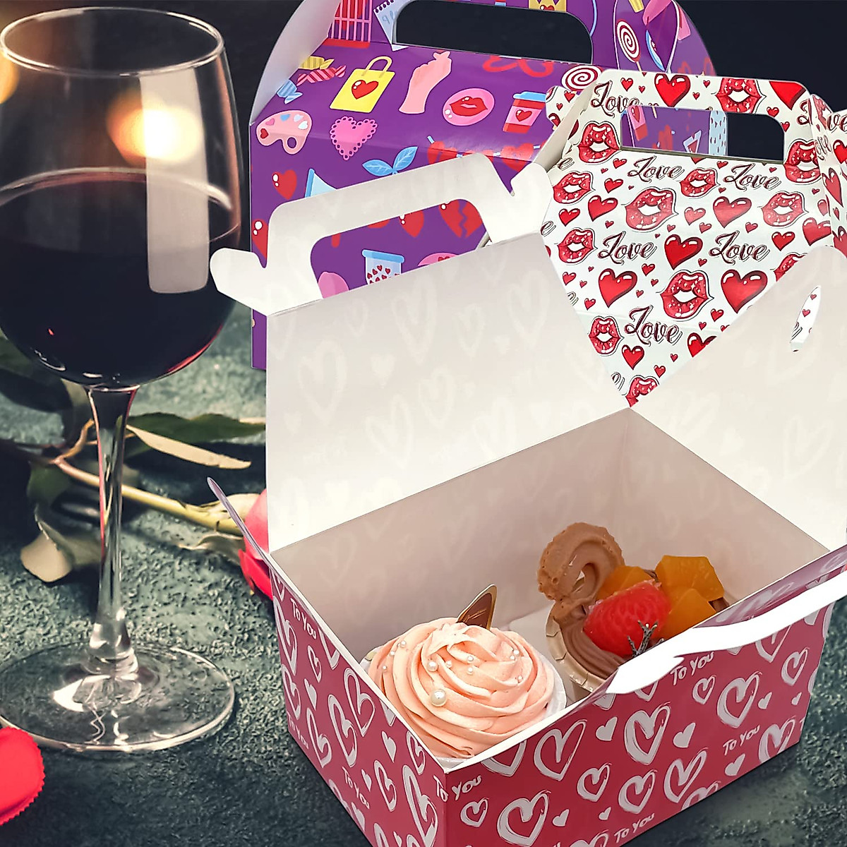 Aviski 12Pcs Valentine's Day Treat Boxes Small Goodie Present Boxes Recycled Party Favor Boxes Heart Printed Cardboard Box for Candy, Cookies and Party Favors, 6 Patterns