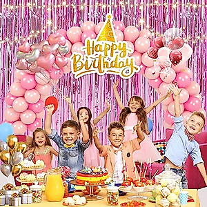 2 Pack 3.2 ft x 9.8 ft Pink Tinsel Curtain Party Backdrop Decorations, Metallic Foil Fringe Backdrop Door for Halloween, Christmas, Birthday Graduation Wedding Party Streamers Photo Backdrop.