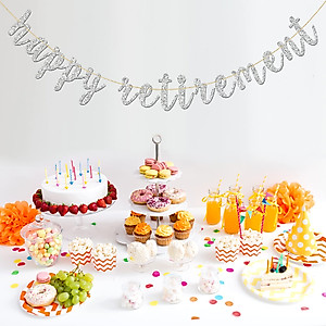 INNORU Glitter Silver Happy Retirement Banner - for Farewell Party - Leaving - Finally Retiring Party Bunting Decorations