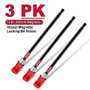 Geinxurn 12” Impact Screwdriver Bit Holders, 3PCS Magnetic Extension Quick-Change Socket Drill Bit Holder Cr-V SteelHex Shank Quick Release Drill Bit Guide