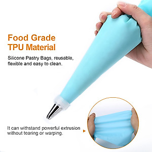 110Pcs Piping Bags and Tips Set, Cake Decorating Kit with 100 Disposable Pastry bags, 1 Reusable Silicone Piping Bag, 6 Stainless Steel Piping Tips, 1 Coupler, 2 Frosting Bags Ties