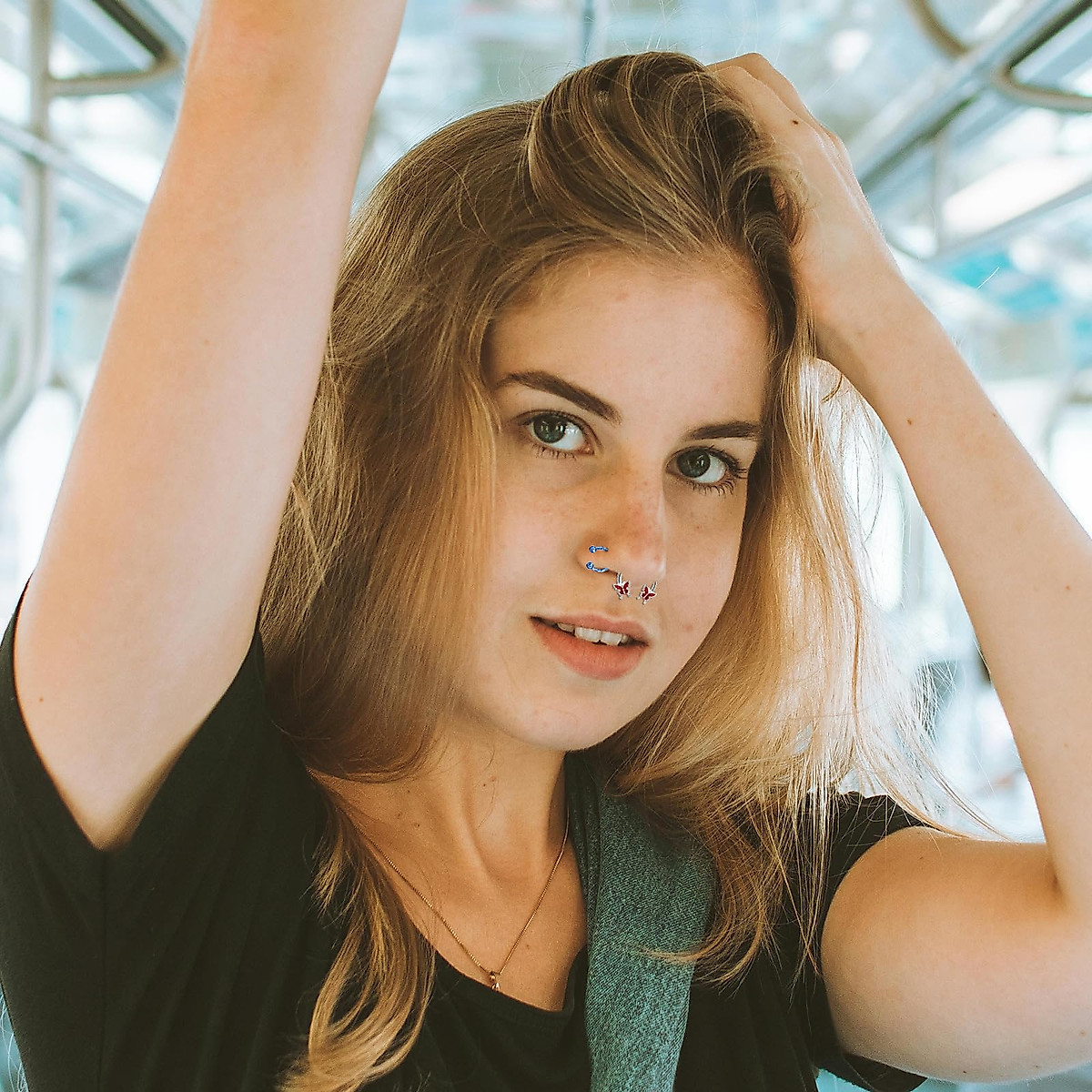 ONESING 20 Pcs Septum Rings 16G Septum Jewelry Septum Rings for Women Septum Lip Rings Nose Piercing Jewelry Tragus Horseshoe Earrings Hypoallergenic Stainless Steel Septum Ring 10mm