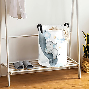 Personalized Watercolor Star Elephant Waterproof Laundry Basket Handles Collapsible Hamper Storage Basket for Office Bathroom