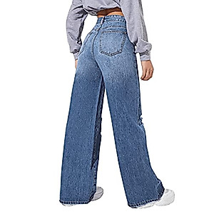 SweatyRocks Women's High Waisted Wide Leg Jeans Casual Loose Ripped Denim Pants Medium Wash S