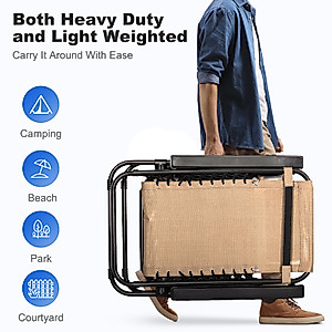 Nazhura Set of 2 Relaxing Recliners Patio Chairs Adjustable Steel Mesh Zero Gravity Lounge Chair Beach Chairs with Pillow and Cup Holder Khaki (Kahki)