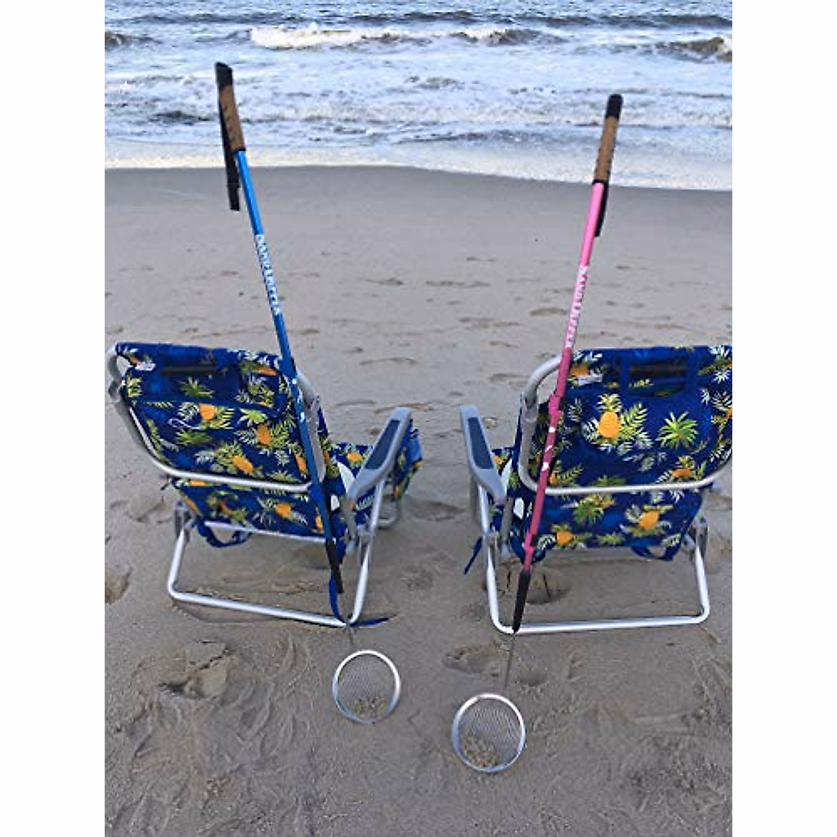 Sand Dipper Full Size Beach Scoop Shovel & Sifter Tool for Beachcombing – Adjustable Sea Glass, Shell, Shark Tooth Sifter for the Beach – Can Be Used as a Walking or Hiking Stick Too – 6”Basket (blue)