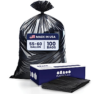 Plasticplace 55 gallon Trash Bags │ 1.2 Mil │ Black Heavy Duty Garbage Can Liners │ 38” x 58”