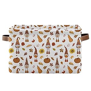 Halloween Gnome Thanksgiving Fall Storage Basket Bins Sturdy Toy Storage Organizer Bins Laundry Basket with Handles for Home Boys Girls Office Closet Shelf Nursery Baskets,1 pcs
