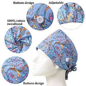 SATINIOR 6 Pieces Adjustable Turban Caps with Button and Sweatband Bouffant Printed Covering Hat for Women Men