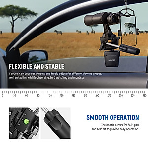 NEEWER Car Window Mount Holder for Spotting Scope with Pan Handle, Heavy Duty Suitable for SLR Camera and Telescope, 360° Pan and 120° Tilt for Observing Wildlife, Bird Watching & Scouting