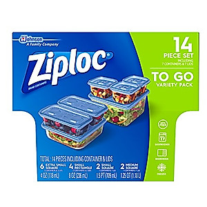 Ziploc Food Storage Meal Prep Containers with One Press Seal, For Travel & Organization, Dishwasher Safe, 14 Piece Set (Variety Pack)