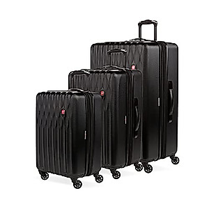 SwissGear 8018 Hardside Expandable Luggage with Spinner Wheels, Black, 3-Piece Set (20/24/27)