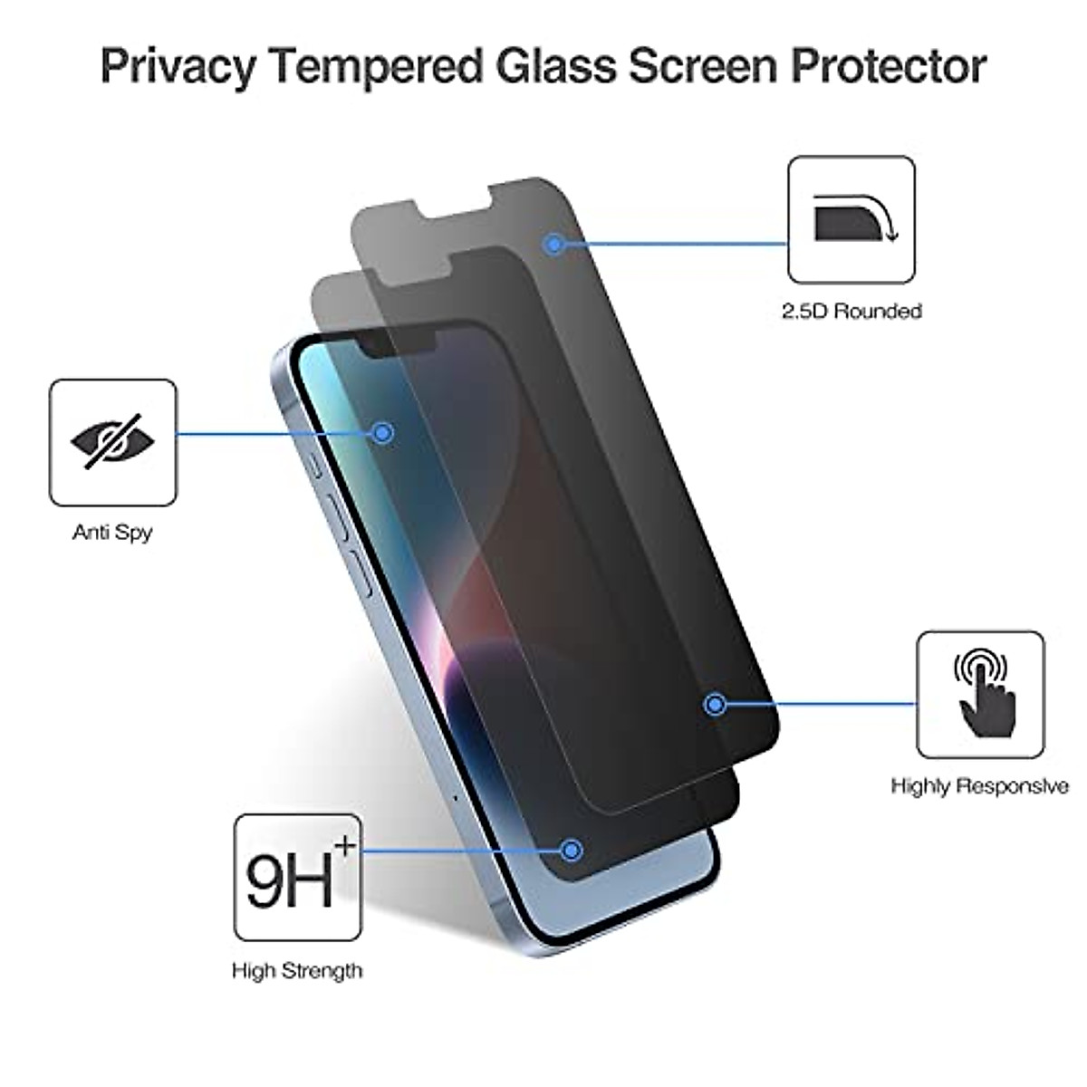 ProCase (2 Pack) iPhone 14 / iPhone 13 / iPhone 13 Pro 6.1 Inch Privacy Screen Protector, 9H Anti Spy Dark Tempered Glass Screen Film Guard for iPhone 14 2022 / iPhone 13/13 Pro 2021, Bubble-Free