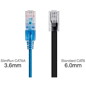 Monoprice Cat6A 50ft Blue 10-Pk Patch Cable UTP 30AWG 10G Pure Bare Copper Snagless RJ45 SlimRun Series Ethernet Cable