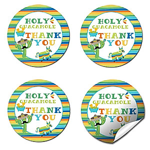 Holy Guacamole Fiesta Celebration Thank You Sticker Labels for Boys, 40 2" Party Circle Stickers by AmandaCreation, Great for Party Favors, Envelope Seals & Goodie Bags