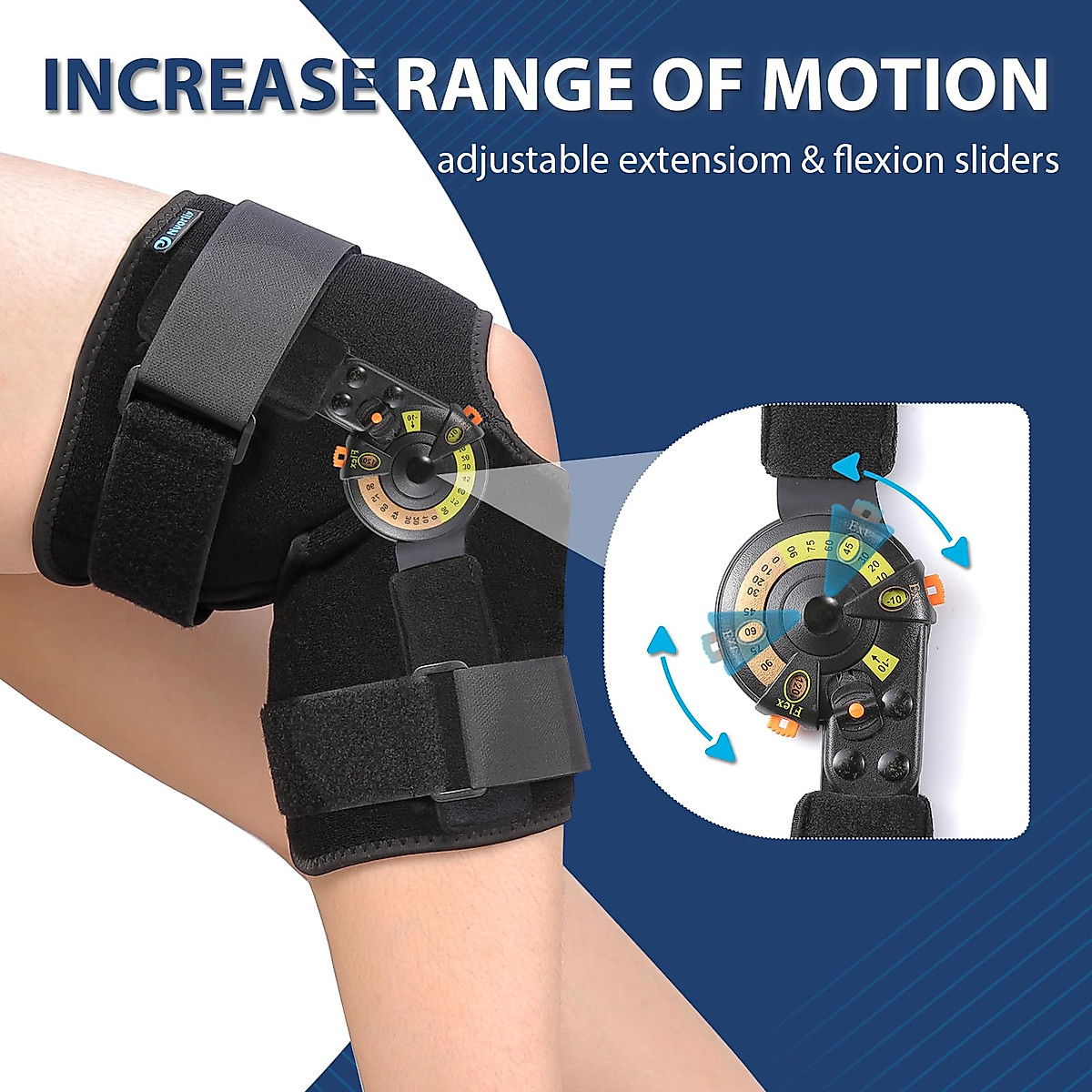 Nvorliy Hinged ROM Knee Brace with Side Stabilizers & Locking Dials, Post Op Knee Immobilizer for Arthritis, ACL, MCL, PCL, Meniscus Tear, Injurie/Knee Pain, Medical Orthopedic Support (Regular)