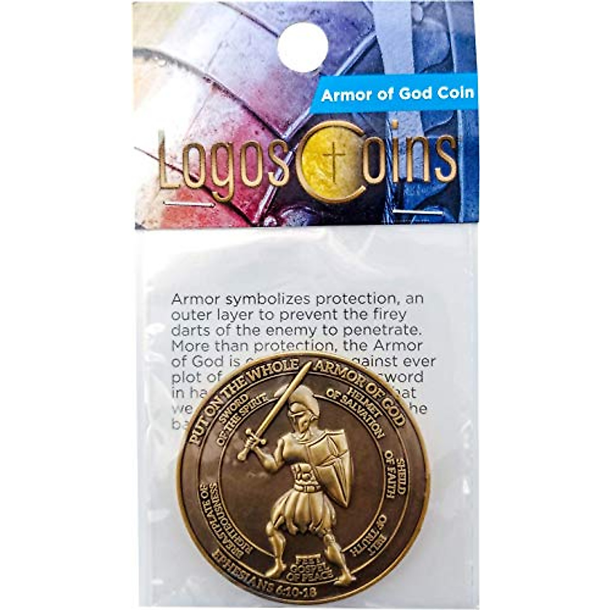 Put on The Whole Armor of God, Challenge Coin, Antique Gold Plated, Armor of God and Ephesians 6