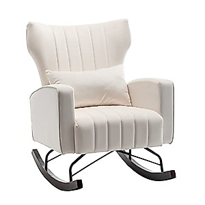 Morhome Nursery Chairs Indoor Rocking Armchair with Side Pocket for Living, Bedroom, Baby Room, E-Beige Style