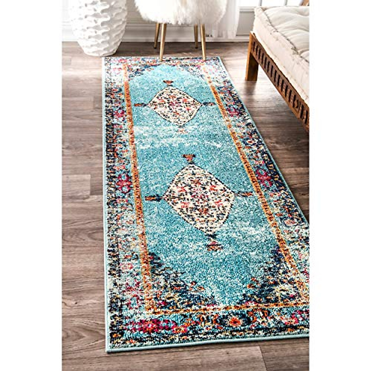 nuLOOM Veronica Vintage Distressed Runner Rug, 2' 6" x 10', Aqua