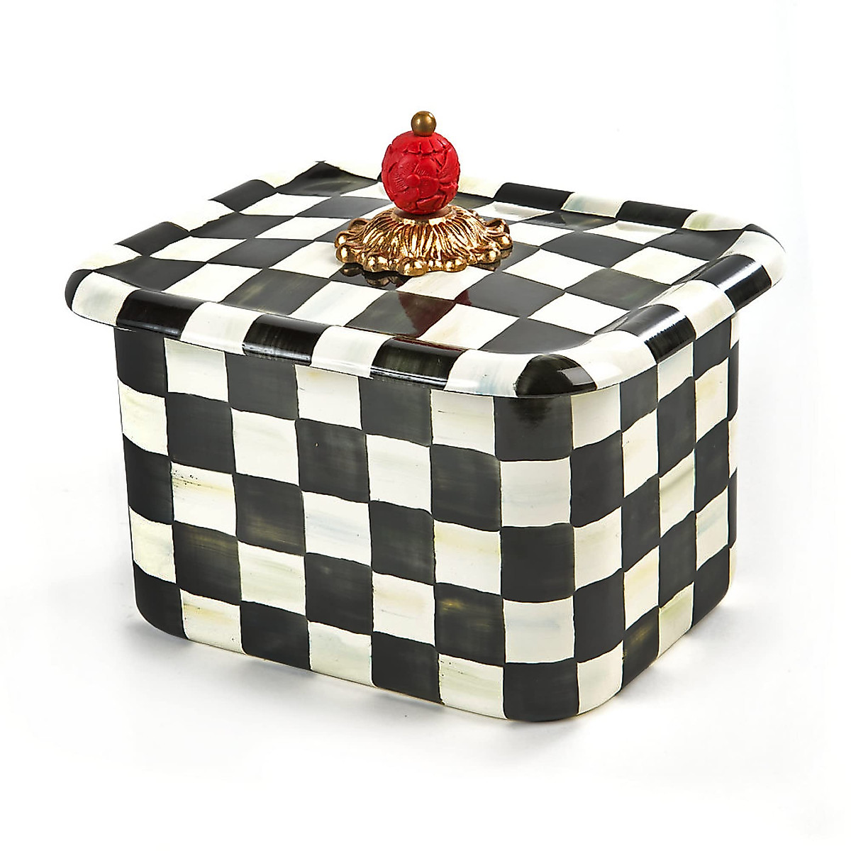 MACKENZIE-CHILDS Royal Check Enamel Recipe Box, Cute Recipe-Card Box