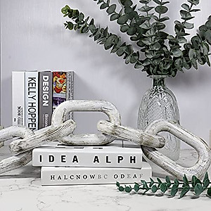 Sivya Decorative Wood Chain Link Decor, Rustic Wood Link Farmhouse Decor for Farmhouse Tiered Tray Farmhouse Wall Decor (Whitewash, 21.65in/Chain)