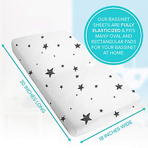 Kushies Baby Fitted Bassinet Sheets - 30 x 18 x 2 Bassinet Mattress Mini Crib Sheets - B&W Scribble Stars Bassinet Cover Mini Crib Mattress - Mattress for Playpen Carriage Pad Fitted Sheet Flannel, Scribble Stars Black & White