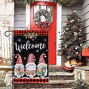 Pinata Winter Garden Flag 12x18 Double Sided, Christmas Flag for Outdoor, Gnomes Welcome Yard Flags for Outside, Buffalo Plaid Christmas Flag, Holiday Banner Outdoor Decoration