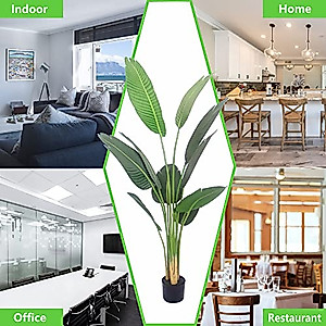 Softflame 5ft Bird of Paradise Palm Artificial Tree, Tropical Plants in Pot, Real Touch Technology, Artificial Plant with 3 Trunks, Perfect for Home Office Indoor Decoration