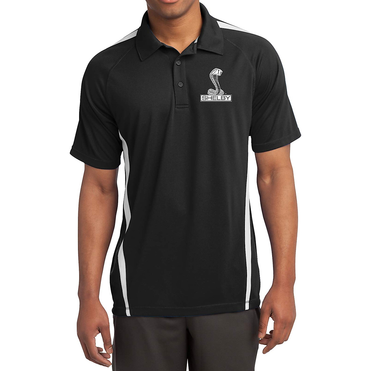 Ford Shelby Cobra Pocket Print Colorblock Polo, Black White 4XL