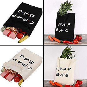 Friends Show Crap Bag, 2 Pack Large Canvas Reusable Grocery Tote Bags White and Black Craft Canvas Bag
