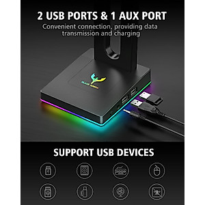 Blade Hawks RGB Gaming Headphone Stand with 3.5mm AUX and 2 USB Ports, Durable Headset Stand Holder for Bose, Beats, Sony, Sennheiser, Jabra, JBL, AKG, Fancy Gaming Accessories - HS18 (Only for PC)